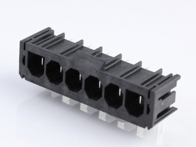Sabre Right-Angle Header, 7.50mm Pitch, 6 Circuits, Glow-Wire Capable, 3.81mm Tail Length. for 1.60mm PCB, with Board Lock, Complies with the UL1977 finger proof access requirement