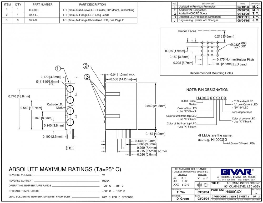 BIVAR H400CGDL technical drawing page 1