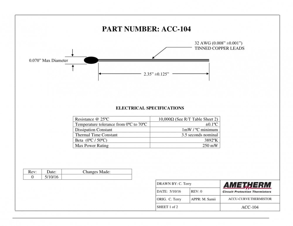 Ametherm ACC-104 datasheet page 1