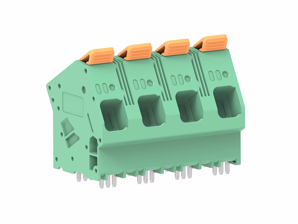 15.00mm Pitch Lever Activated Fixed Mount PCB Terminal Block, 35° Wire Entry, Bussed Terminals, 4 Circuits for sale