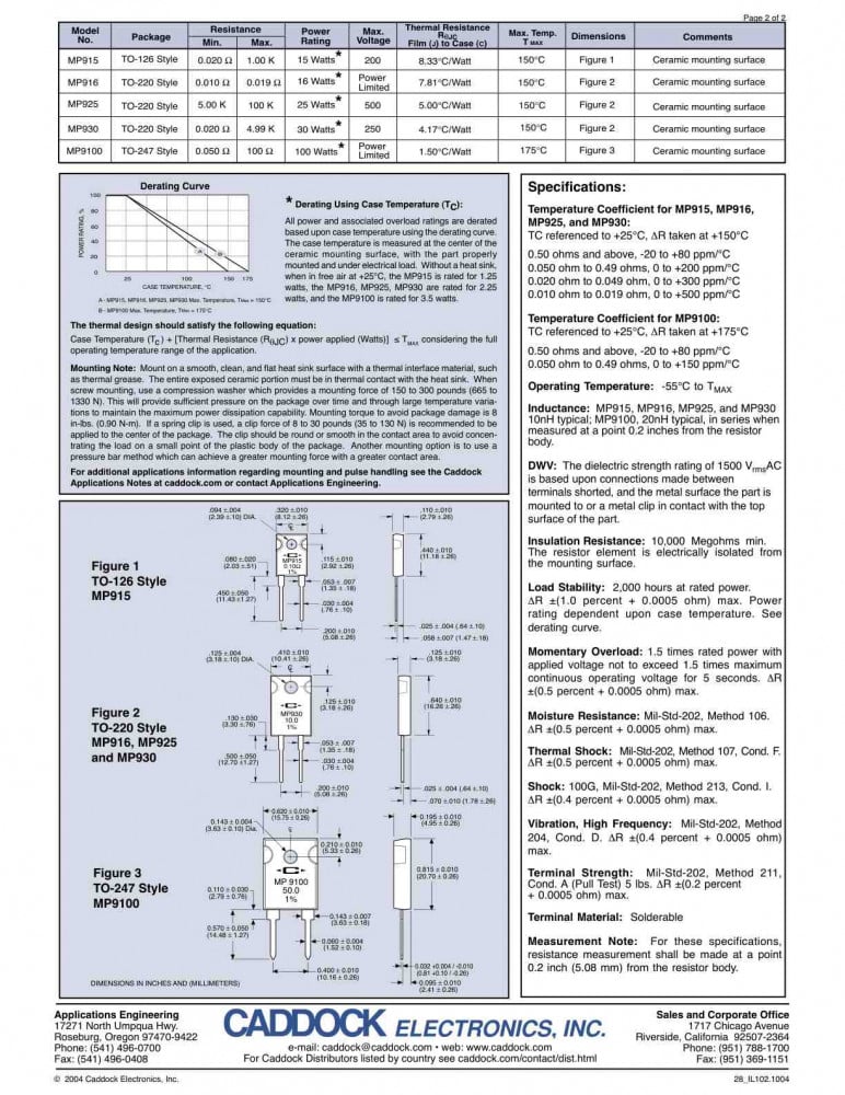 Caddock MP900 and MP9000 series datasheet page 2