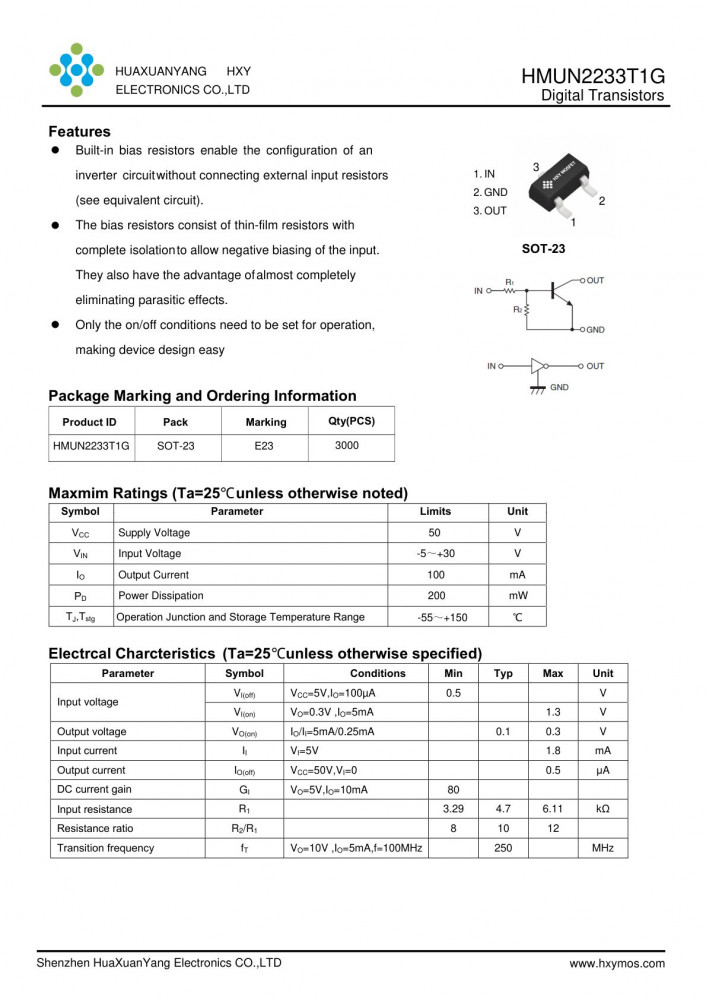 HMUN2233T1G datasheet page 1