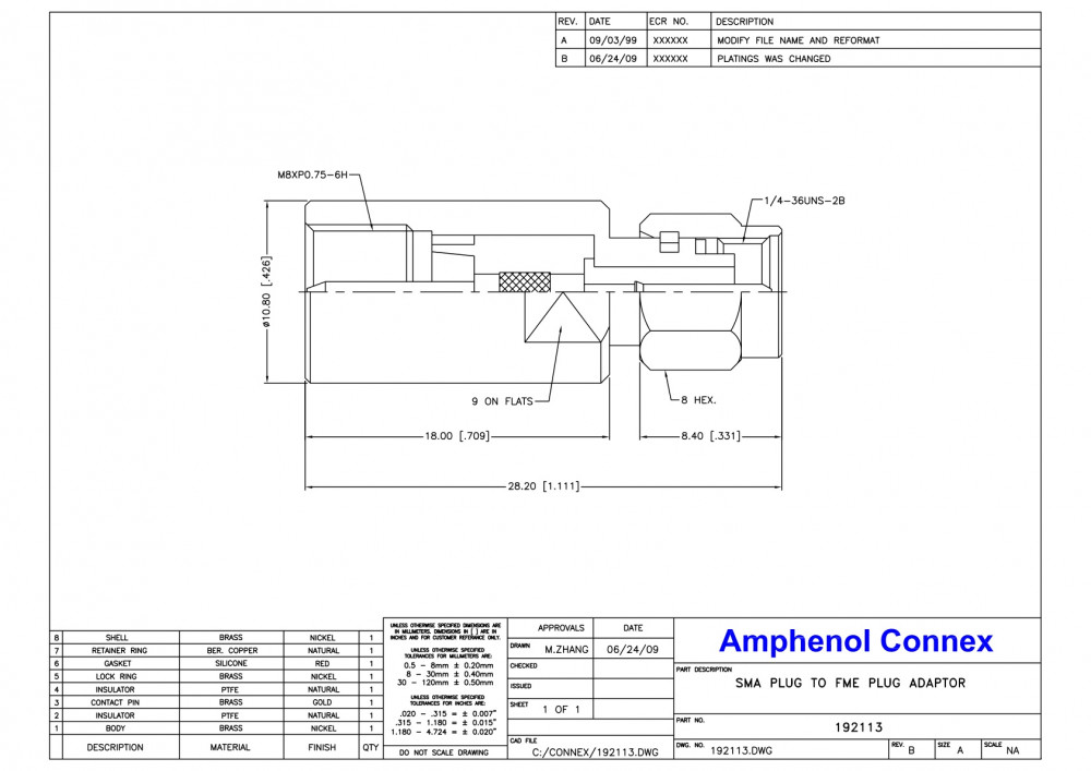 Amphenol 192113 technical drawing