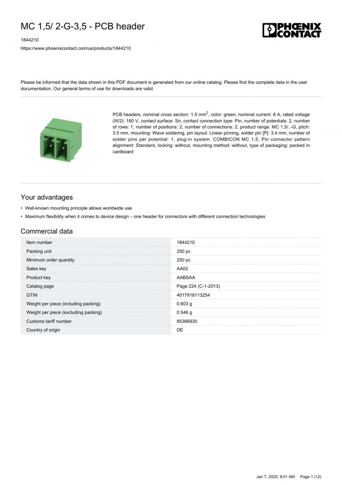Phoenix Contact 1844210 technical document page 1
