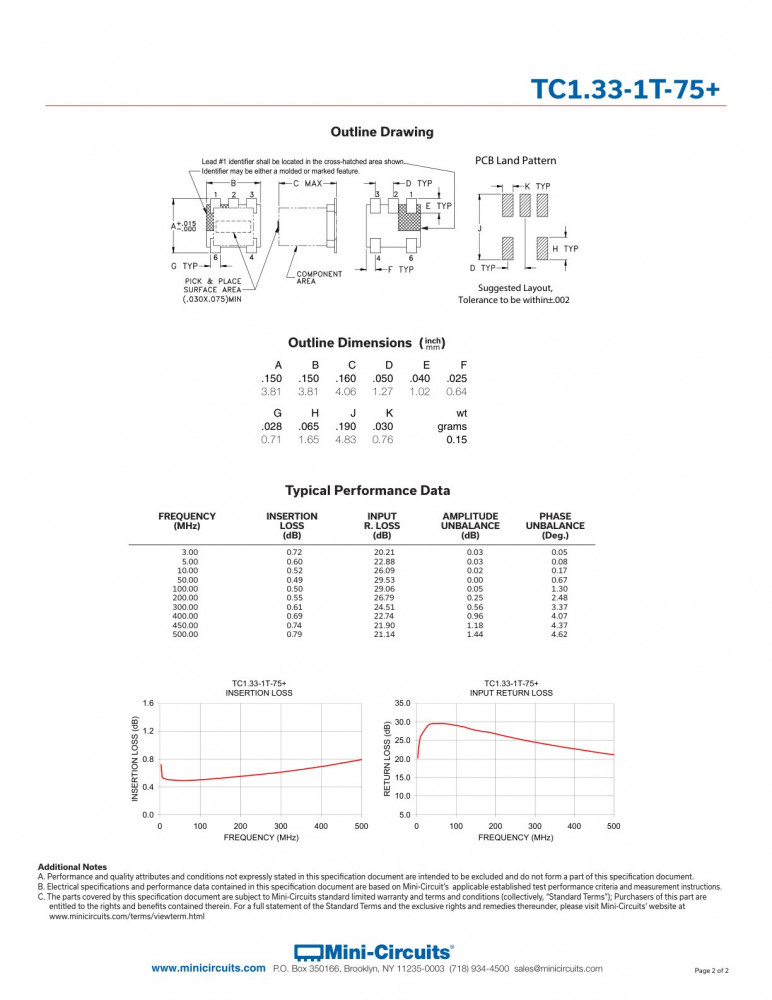 TC1.33-1T-75+ datasheet page 2