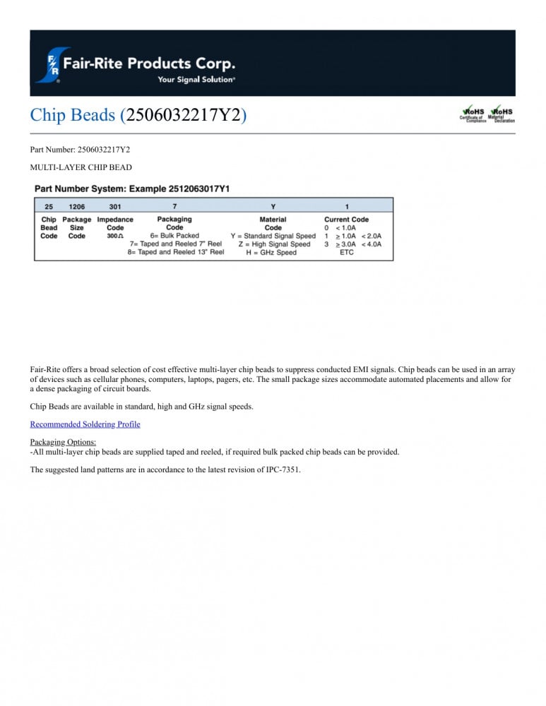 Fair-Rite 2506032217Y2 documentation page 1
