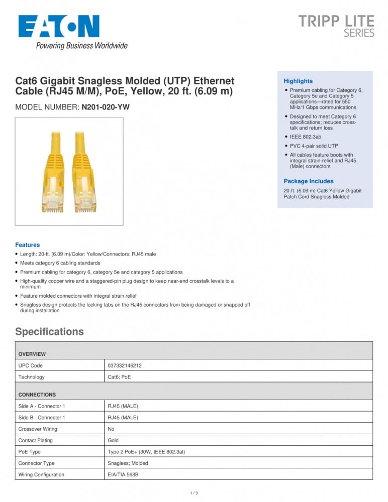 N201-020-YW technical document page 1
