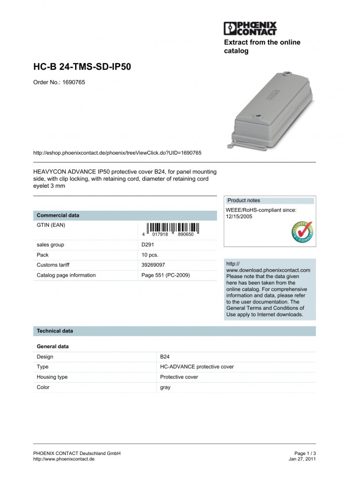 Phoenix Contact 1690765 product documentation page 1
