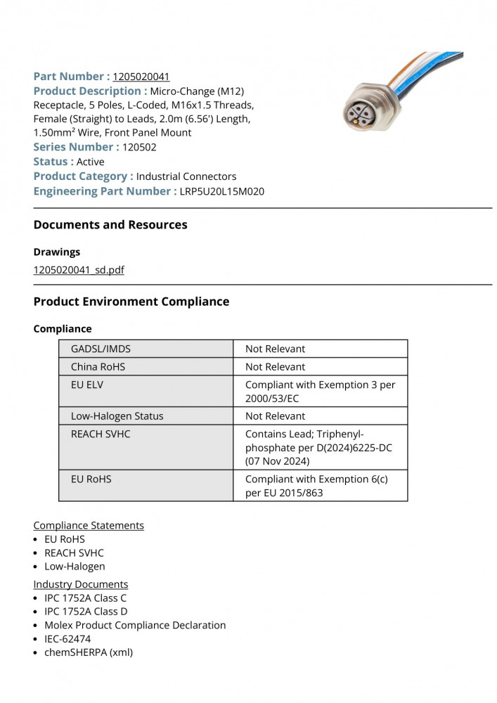 MOLEX 1205020041 technical document image 1