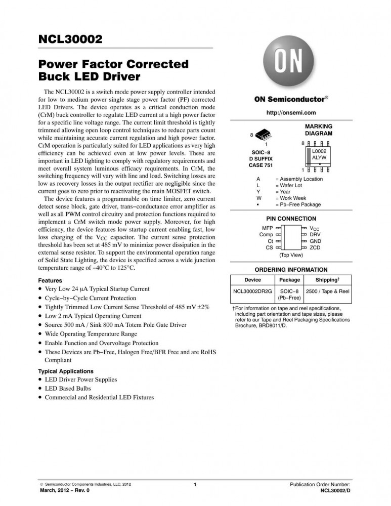NCL30002 datasheet page 1