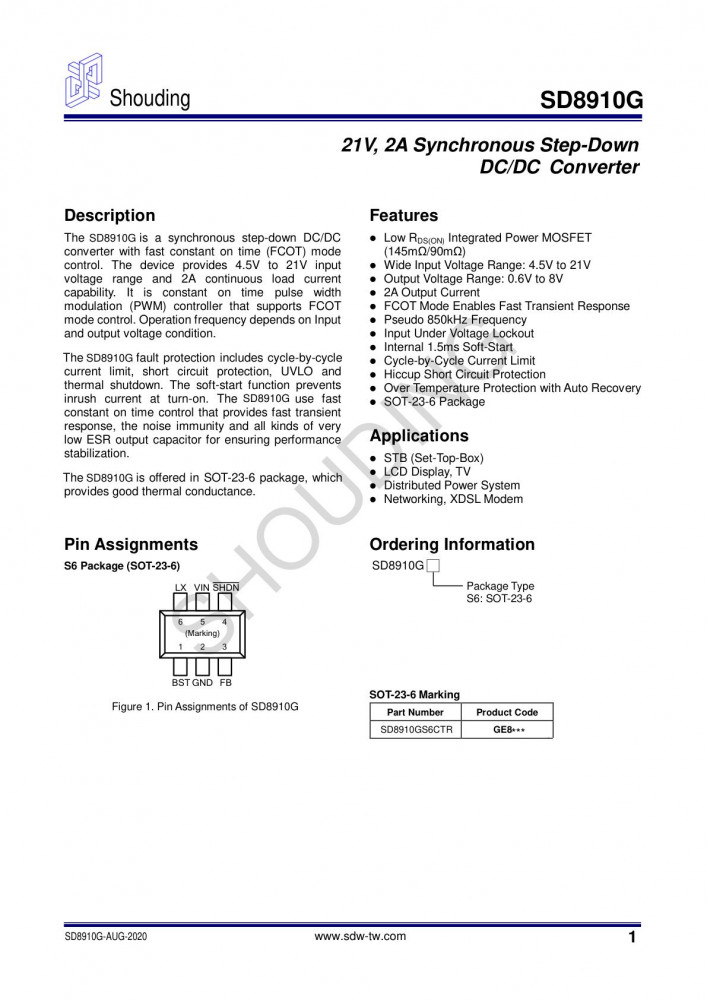 SD8910G datasheet page 1