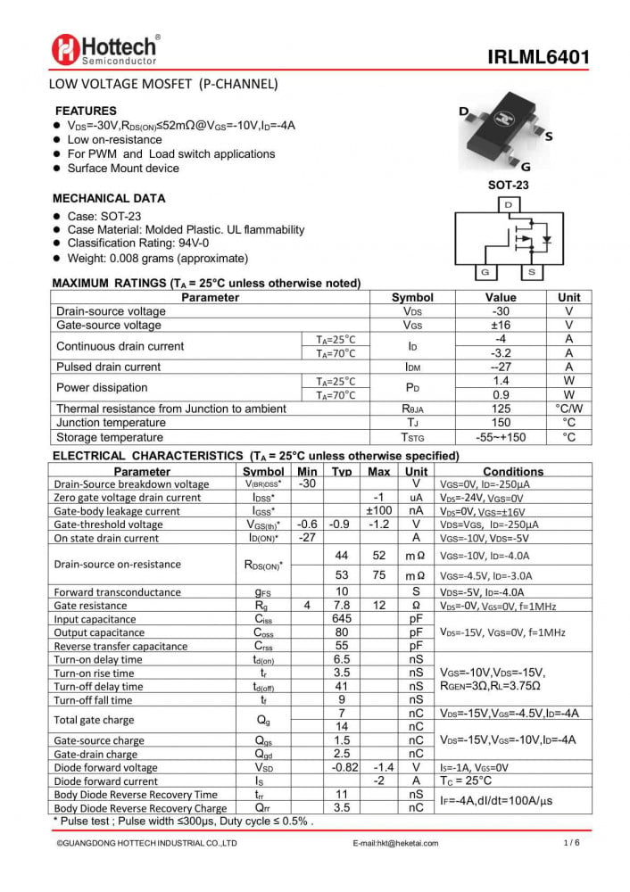 IRLML6401 datasheet page 1