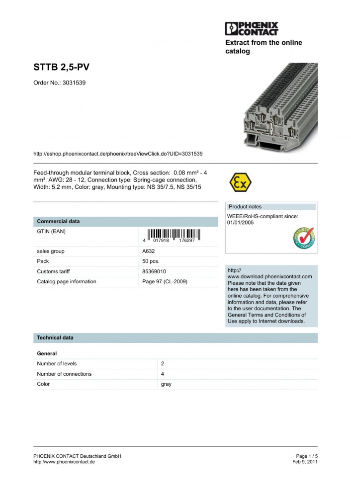 STTB 2,5-PV 3031539 technical document page 1