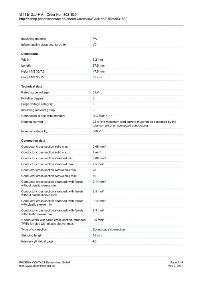 STTB 2,5-PV 3031539 technical document page 2