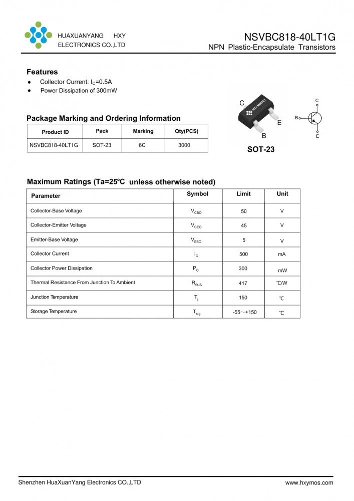 NSVBC818-40LT1G-HXY datasheet page 1