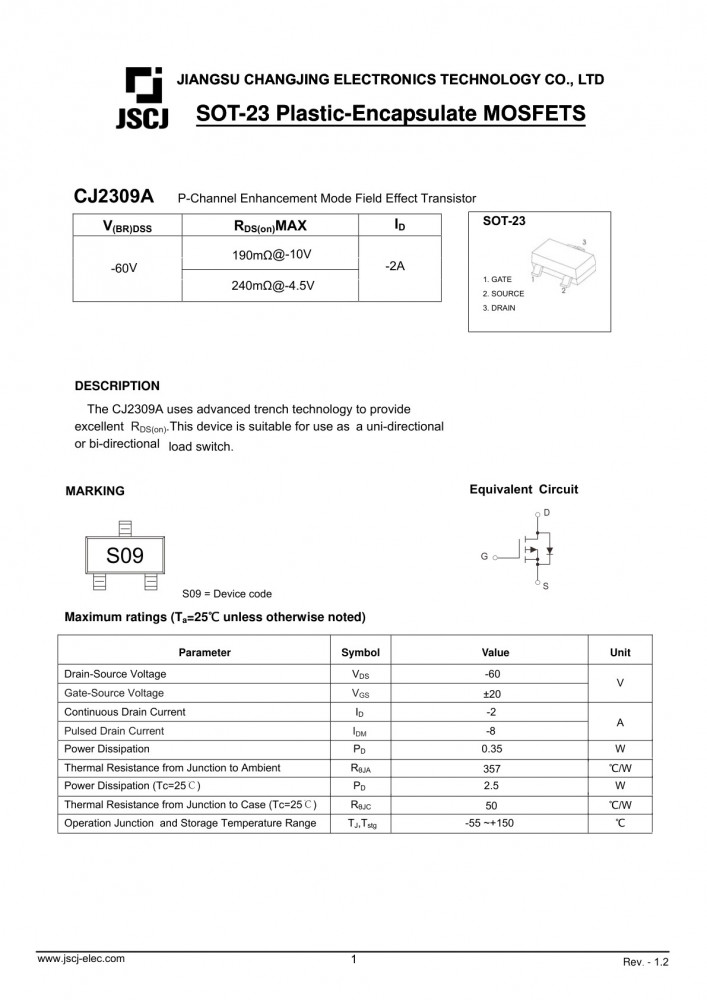 CJ2309A datasheet page 1