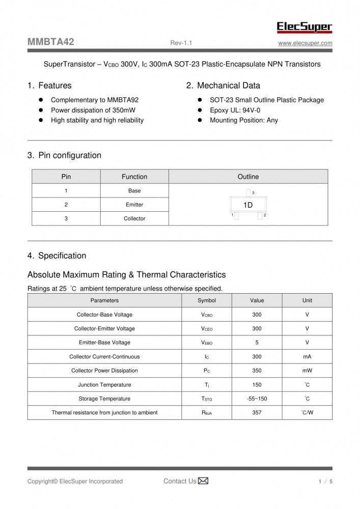 MMBTA42 datasheet page 1
