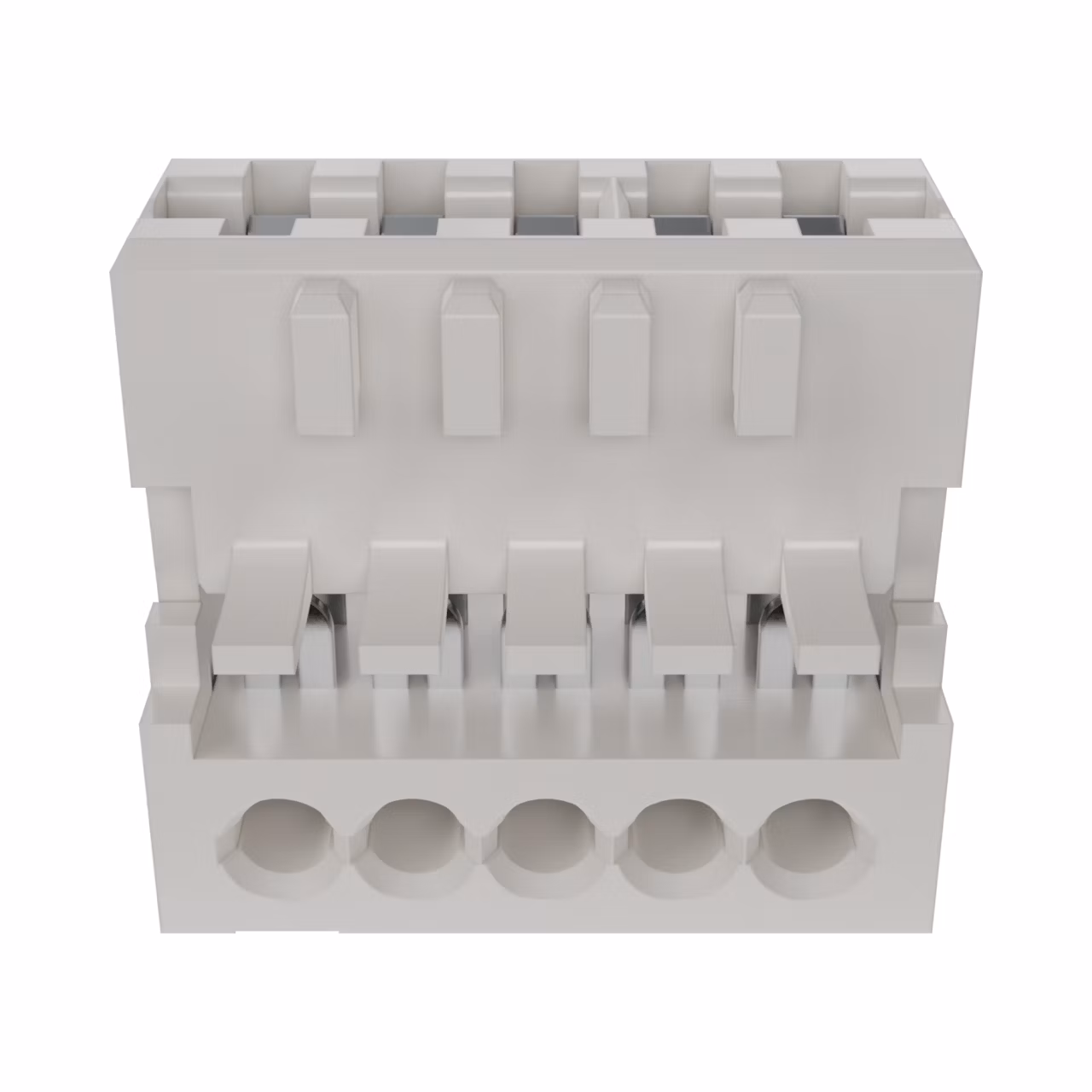 Appli-Mate RAST 2.5 IDT Housing, 2.50mm Pitch, Female, 5 Circuits, Beaded Terminal, Position Keys A & F Removed, Slotted Endwalls, Polarizing Rib Between Circuits 3 & 4 for sale