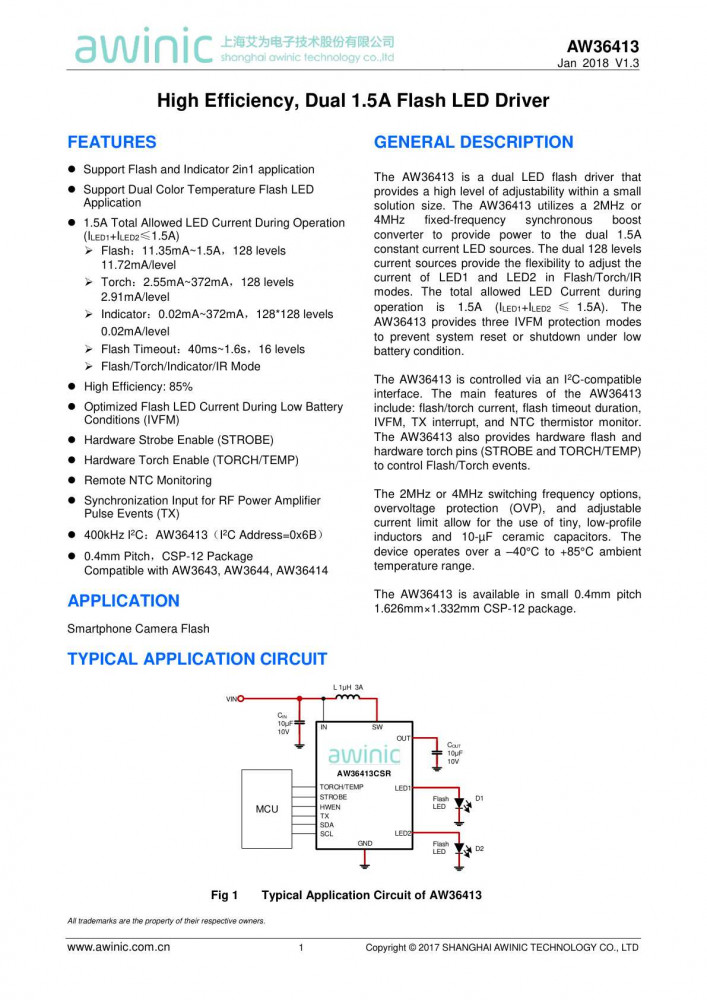 AW36413CSR datasheet page 1