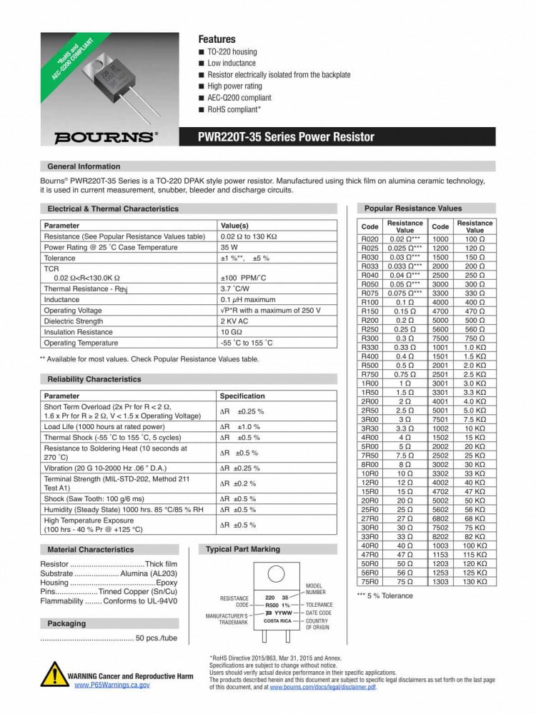 BOURNS PWR220T-35 series datasheet page 1