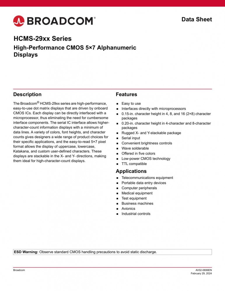 HCMS-29xx datasheet page 1