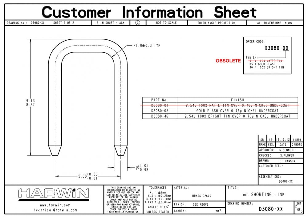 Harwin D3080-46 technical document preview