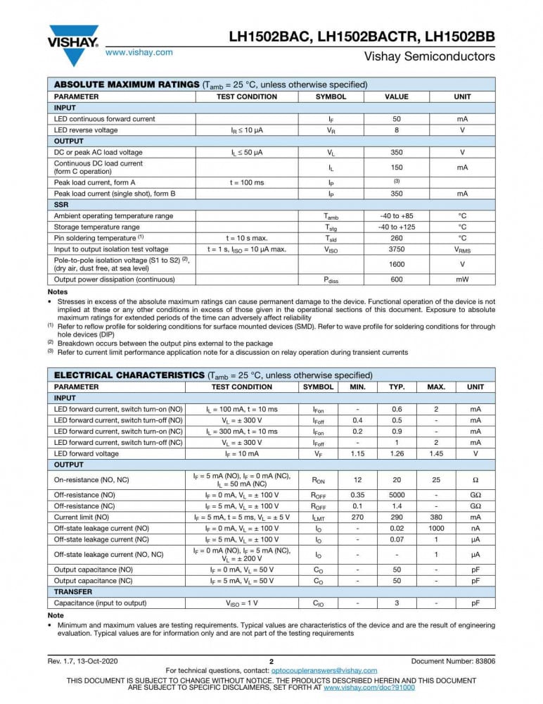LH1502BB datasheet page 2