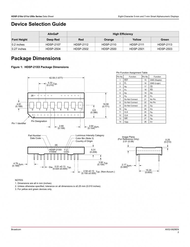 HDSP-2107 datasheet page 2