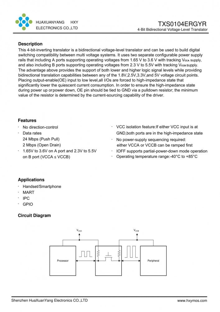 TXS0104ERGYR-HXY datasheet page 1