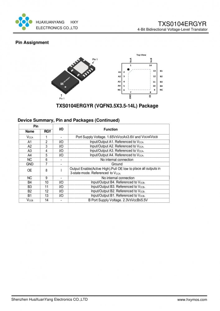 TXS0104ERGYR-HXY datasheet page 2