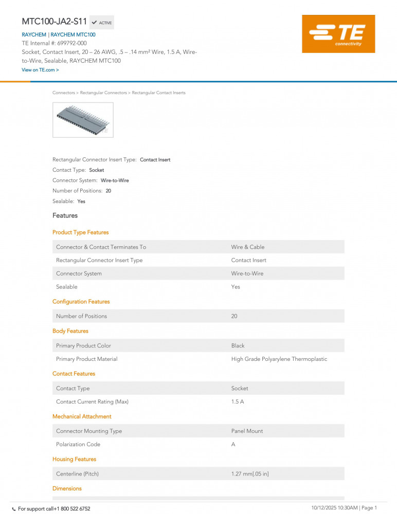 MTC100-JA2-S11 technical drawing, page 1