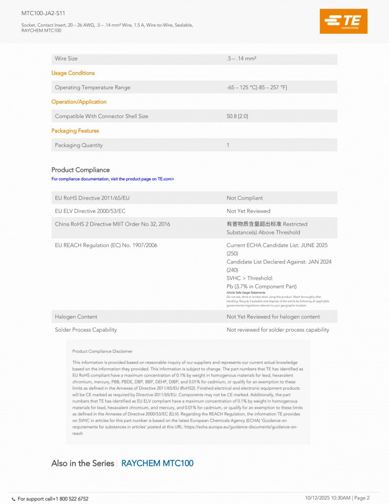 MTC100-JA2-S11 technical drawing, page 2