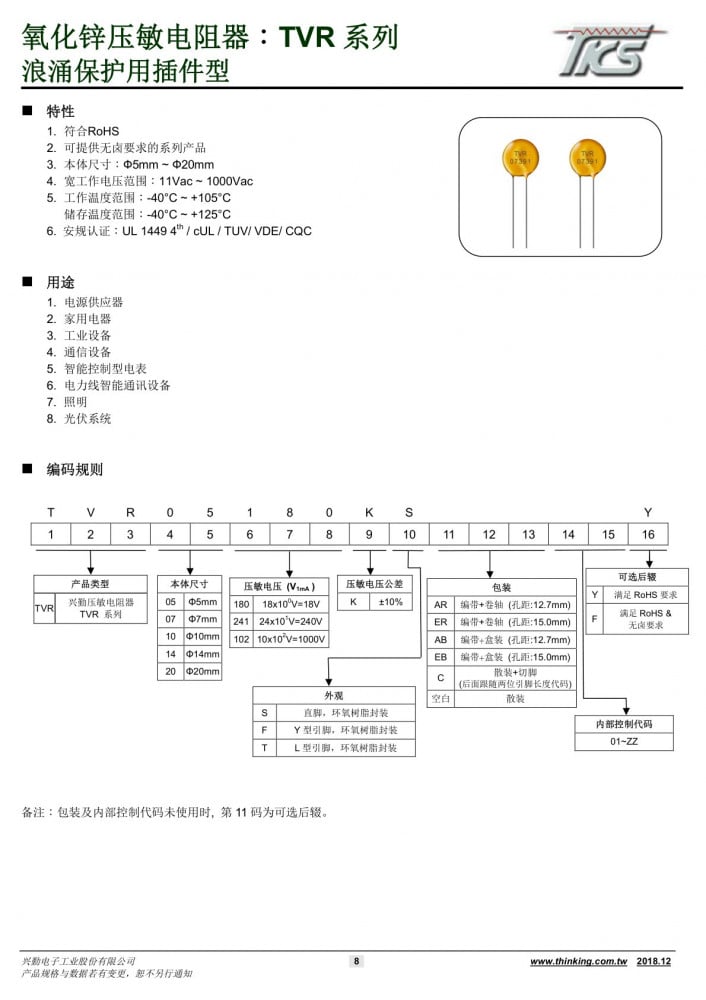 TKS TVR datasheet page 1