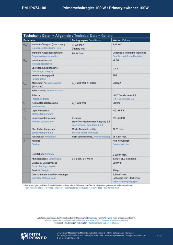MTM Power PM-IP67A100 datasheet page 4