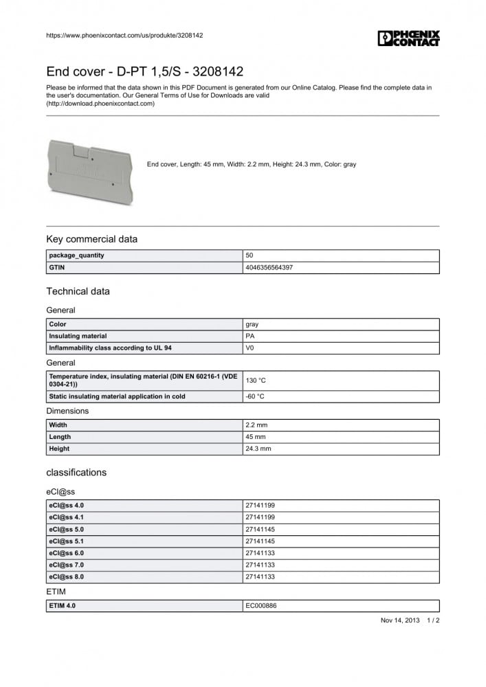 Phoenix Contact D-PT 1,5/S 3208142 product document page 1