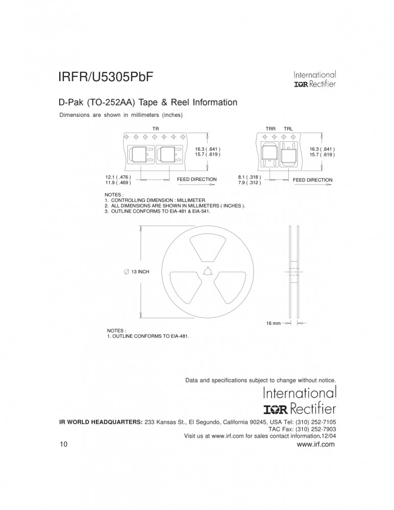 IRFR5305TRPBF datasheet page 10