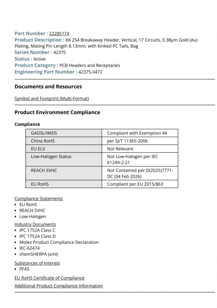22285174 product document image, page 1