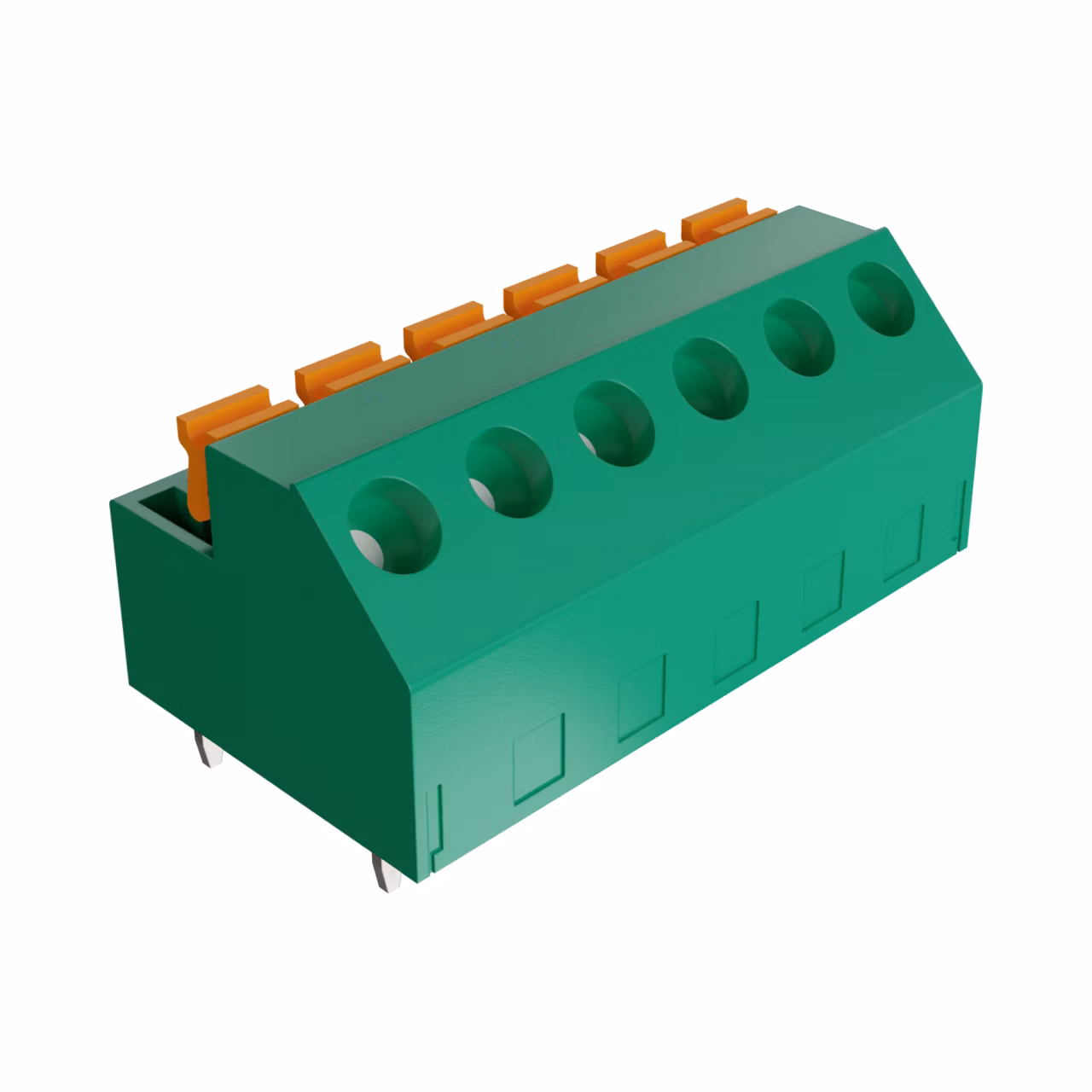 5.08mm Pitch, Eurostyle Fixed-Mount Push-Button Terminal Block, 45° Standard, 8A, 22-16 AWG, Green, 6 Circuits for sale
