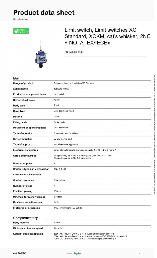 XCKM3906H29EX technical document page 1