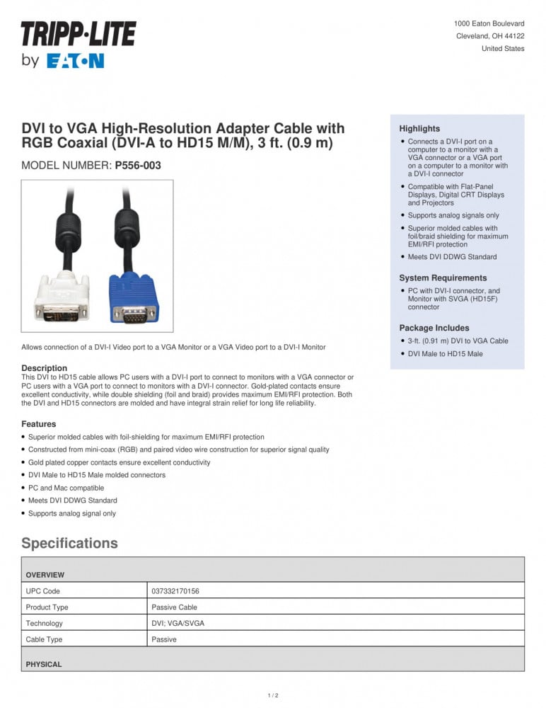 EATON P556-003 technical document page 1