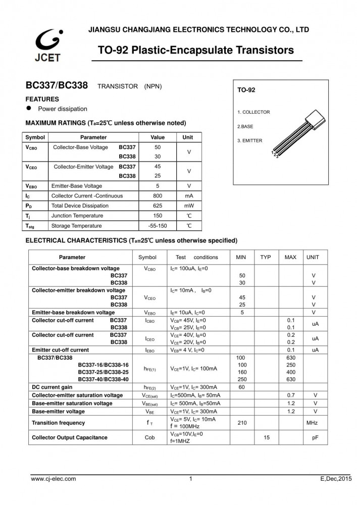 BC337-25 datasheet page 1