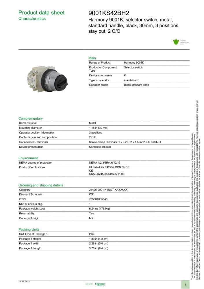 9001KS42BH2 technical document page 1