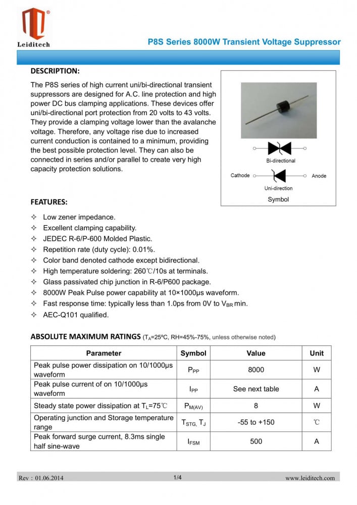P8S33CA datasheet page 1