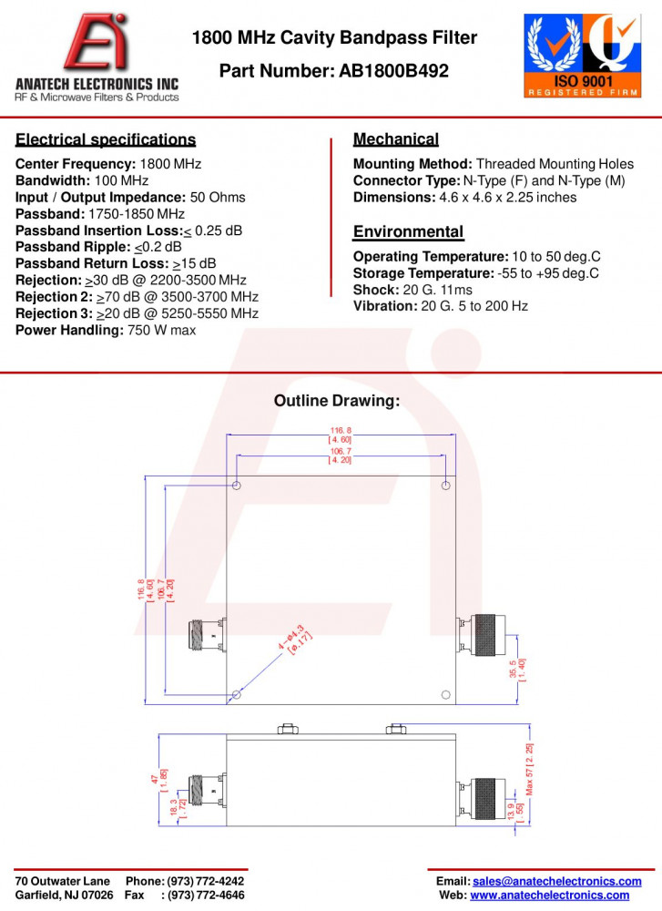 AB1800B492 technical drawing and product information