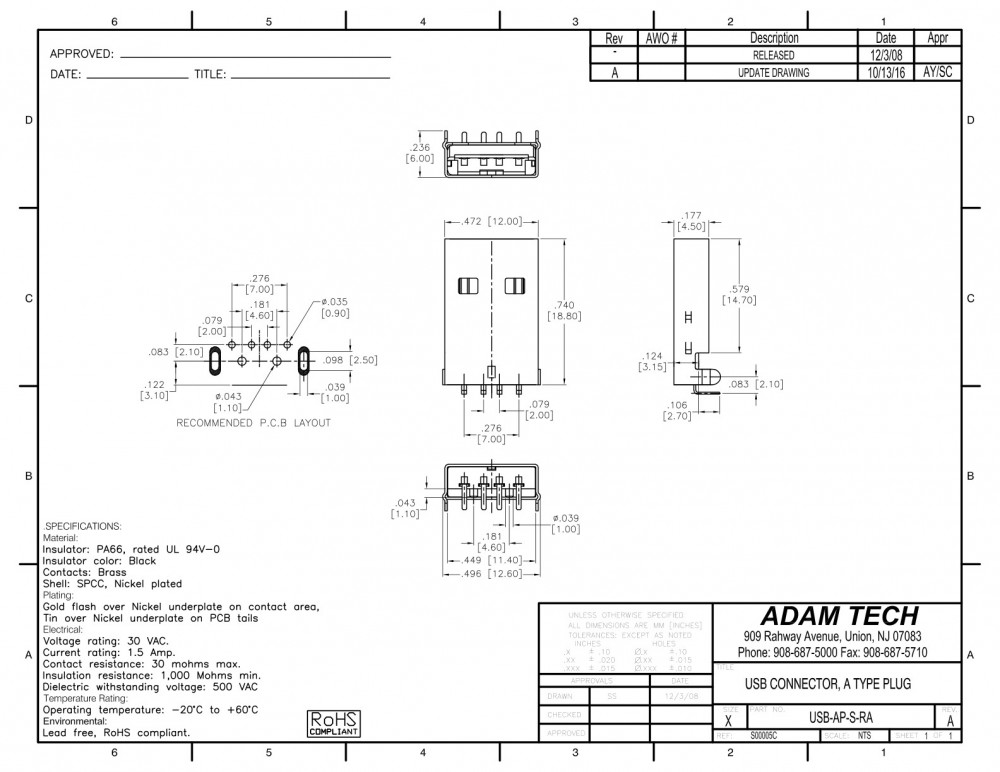 USB-AP-S-RA technical drawing page