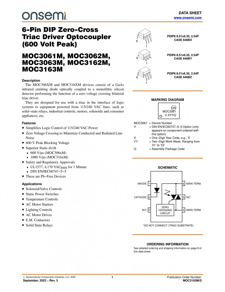 MOC3063 family datasheet page 1