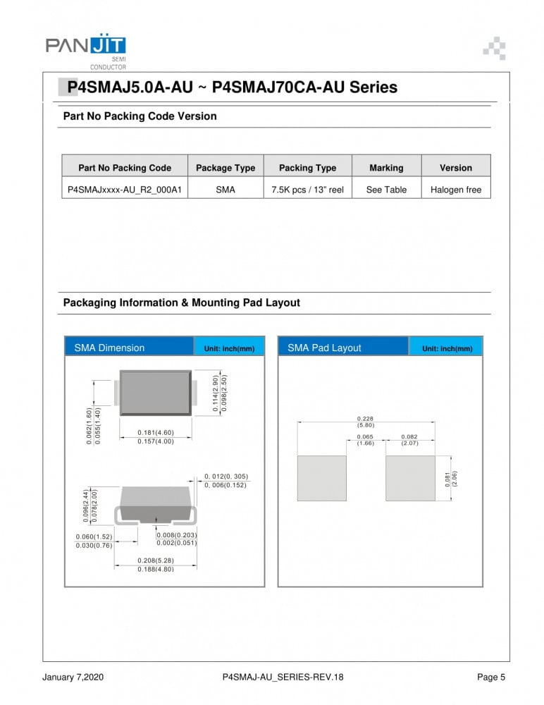 PANJIT P4SMAJ series datasheet page 5