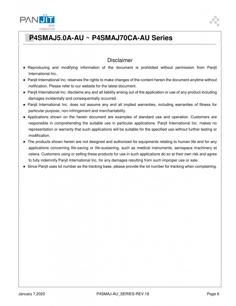 PANJIT P4SMAJ series datasheet page 6