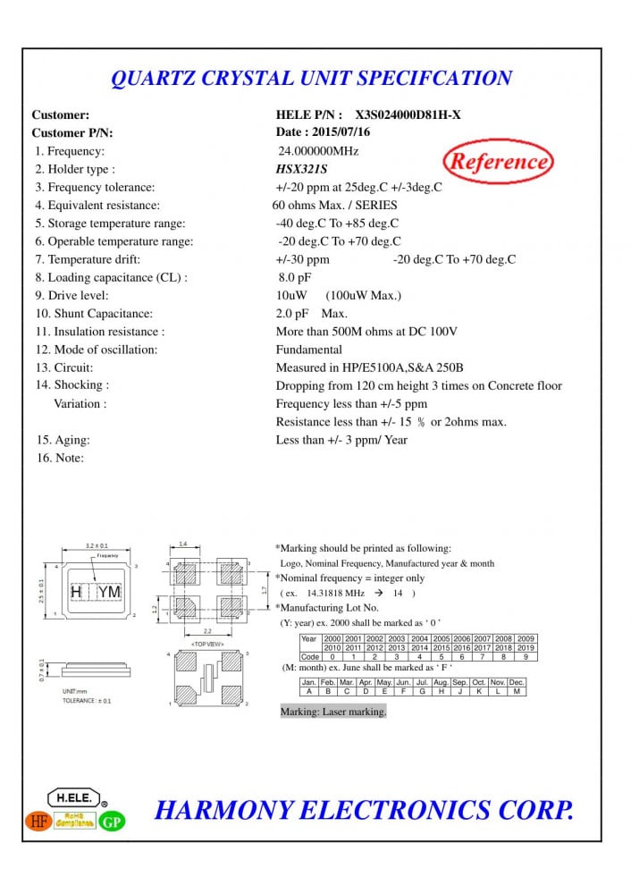 HELE X3S024000D81H-X specification document