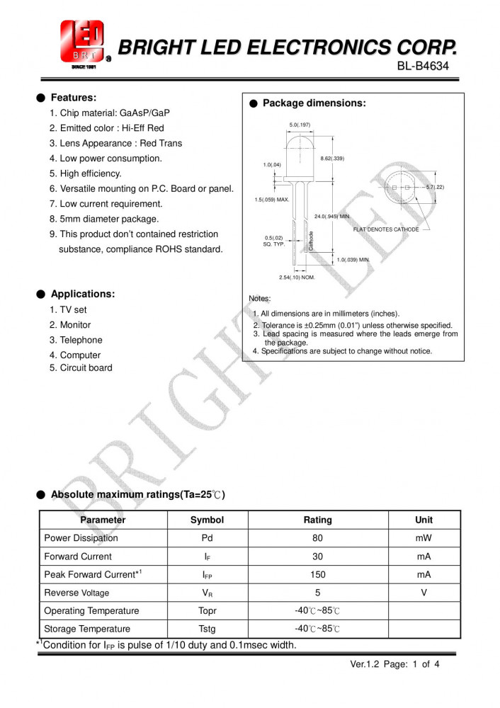 BL-B4634 datasheet page 1